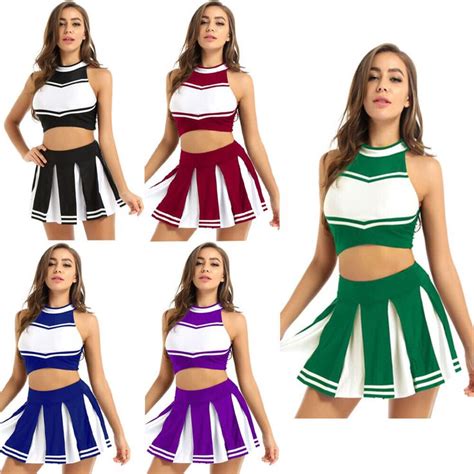 Women Cheer Leader Costume Mini 2 Piece Cheerleading Fancy Dress Outfit