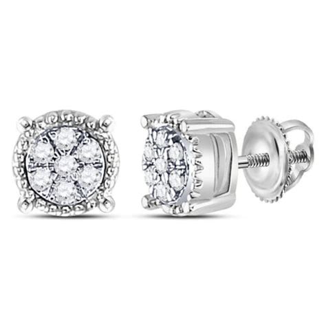 10kt White Gold Womens Round Diamond Flower Cluster Earrings 110 Cttw