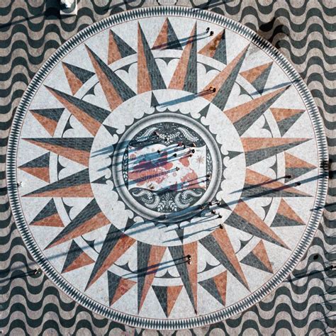 Drone Over A Huge Compass Rose In Lisbon With World Map Showing