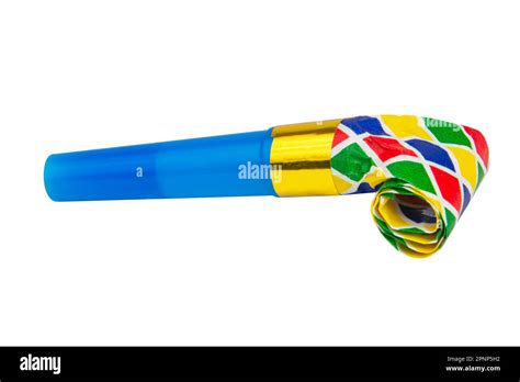 Party Blower Horn Noisemaker Rolled For Birthday Isolated On The White