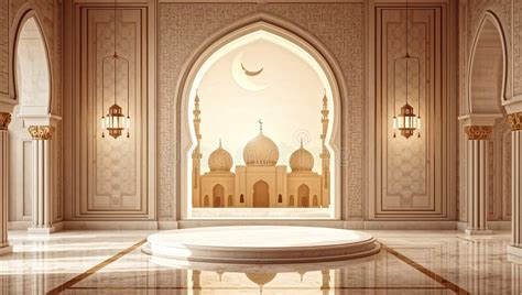 Grand Interior Arch Eid Mosque Framing Stock Illustration