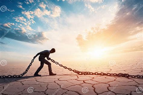 Abstract Figure Pulling A Heavy Chain In A Vast Desert Stock Image Image Of Slavery Pressure