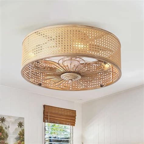 Shihot Boho Caged Ceiling Fan With Light Flush Mount 20 Inch Farmhouse