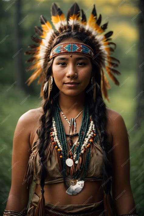 Premium Ai Image Beautiful Native American Young Woman In Traditional