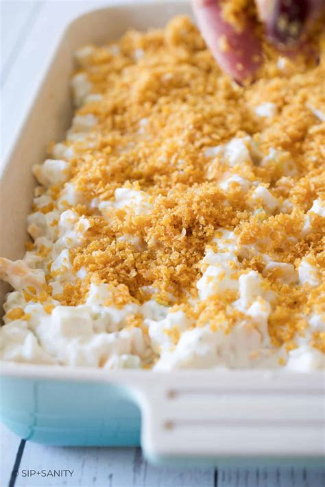 Cheesy Hashbrown Casserole With Corn Flake Topping • Sip Sanity