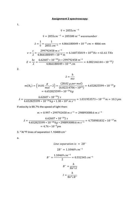 Assignment 2 Spectroscopy Unit Chem2401 Physical Chemistry Mq