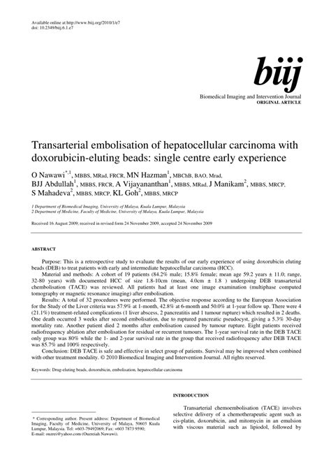 Pdf Transarterial Embolisation Of Hepatocellular Carcinoma With Doxorubicin Eluting Beads