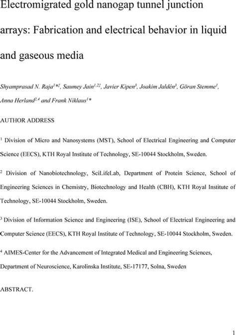 Electromigrated Gold Nanogap Tunnel Junction Arrays Fabrication And Electrical Behavior In