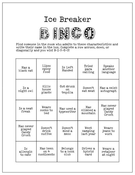 Ice Breaker Bingo For Team Building Ice Breaker Bingo For Adults Ice