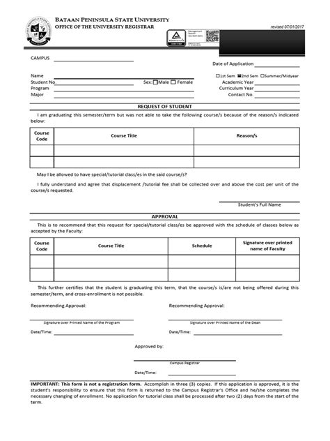 Rof 022 Application For Special Or Tutorial Class Fillable Form Pdf