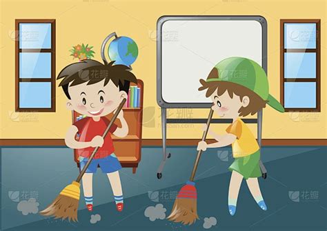 两个男孩在打扫教室素材 花瓣网