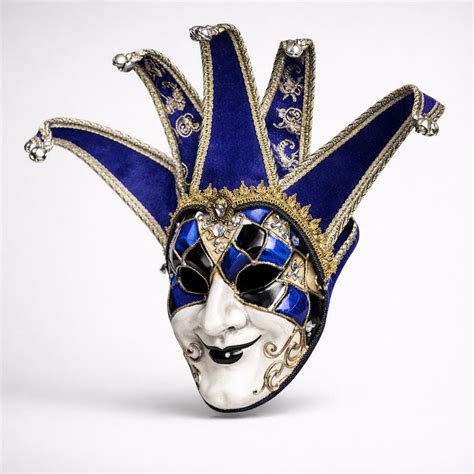 Royal Blue Venetian Jester Mask Baroque Masquerade Carnival Costume