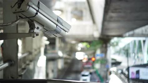 City Cctv Surveillance Over Street People And Public Traffic Video 4k