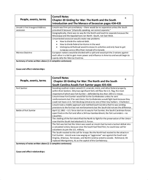 Free 20 Sample Cornell Note Templates In Pdf Ms Word