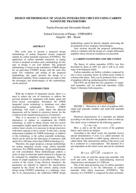 Pdf Design Methodology Of Analog Integrated Circuits Using Carbon Nanotube Transistors