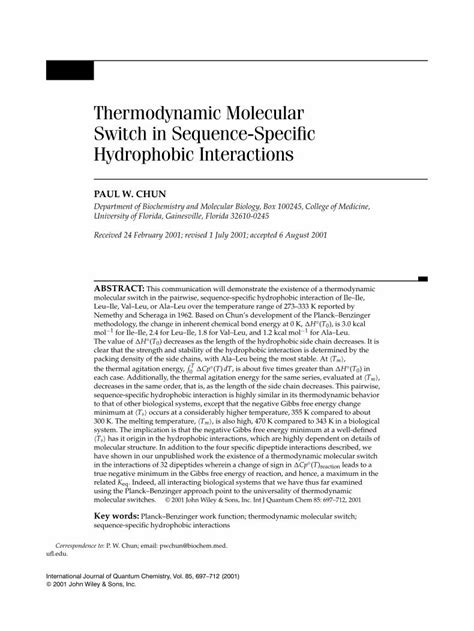 Pdf Thermodynamic Molecular Switch In Sequence Specific Hydrophobic Interactions Dokumentips