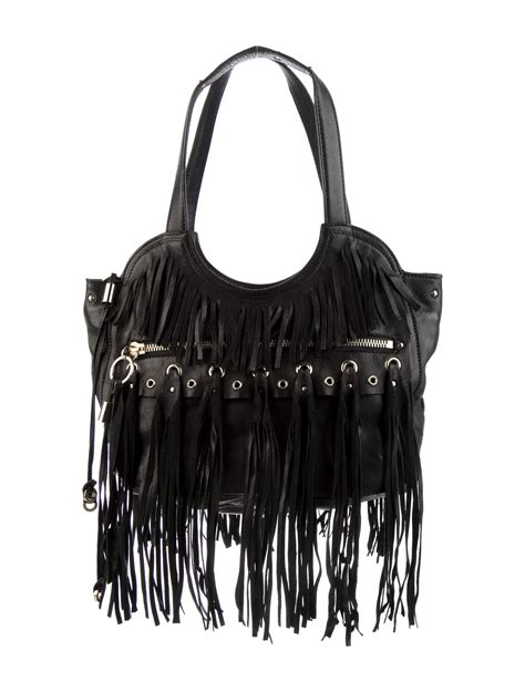 Jimmy Choo Leather Fringe Shoulder Bag Black Shoulder Bags Handbags