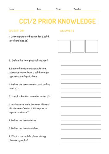 Edexcel Combined Science Cc1 2 Prior Knowledge Assessment Teaching Resources