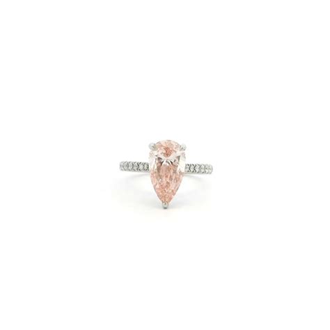 Platinum Lab Grown Diamond Ring With Pear Shape Vivid Pink Diamond Hi