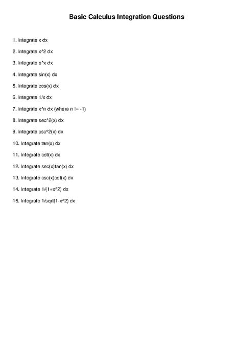 Calculus Integration Questions Math1061 Basic Calculus Integration