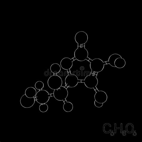 Ascorbic Acid Model Molecule Isolated On Black Background Sketch