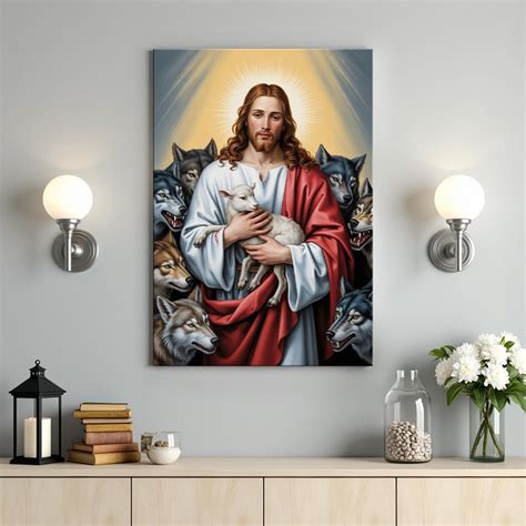 The Lord Protects His Lamb From The Wolves Christian Wall Art Jesus