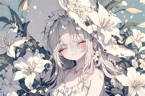 白衣少女花海中插画图片下载 正版图片601746269 摄图网