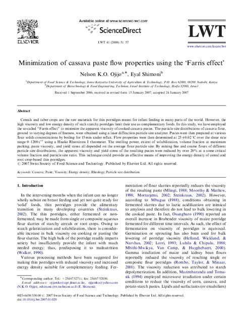 Pdf Minimization Of Cassava Paste Flow Properties Using The Farris Effect