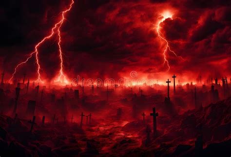 Dramatic Religious Background Hell Realm Bright Lightnings In Dark