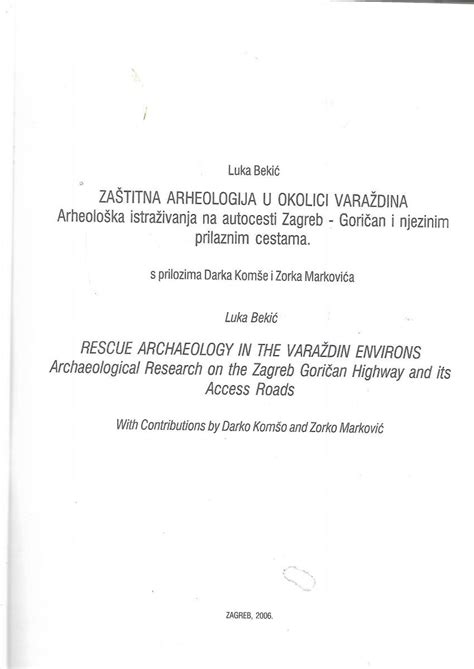 Luka Bekić Zaštitna Arheologija U Okolici Varaždina Rescue Archaeology In The Varaždin