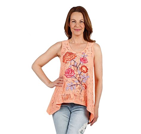 Dg2 By Diane Gilman Embroidered Lace Front Knit Back Tank Tscca