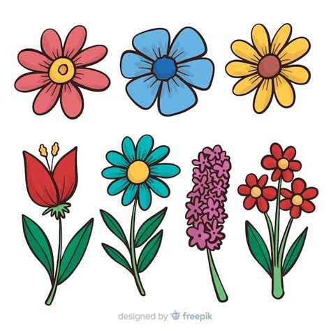 Coleção De Flores De Primavera Dos Desenhos Animados Vetor Grátis