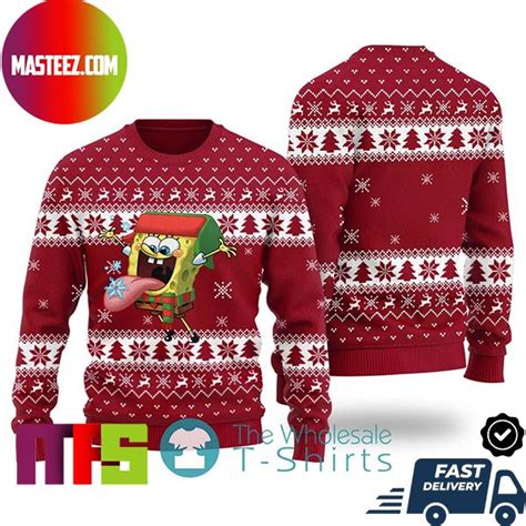 Spongebob Squarepants Red Pattern For Holiday Funny Ugly Christmas Sweater Masteez