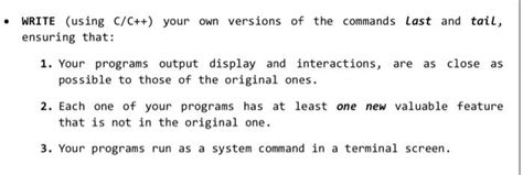 solved write using c c your own versions of the commands