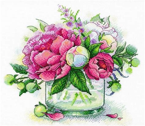 Embroidered Watercolor Peonies Cross Stitch Chart Cross Stitch Flower