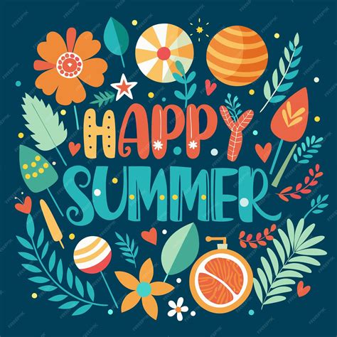 Happy Summer Greeting Card With Flowers And Leaves Premium Ai