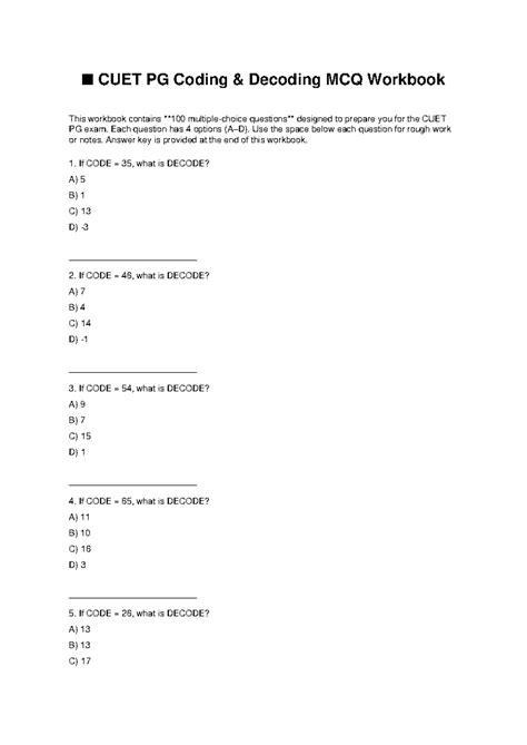 Cuet Pg Coding Decoding Mcq Practice Workbook Studocu