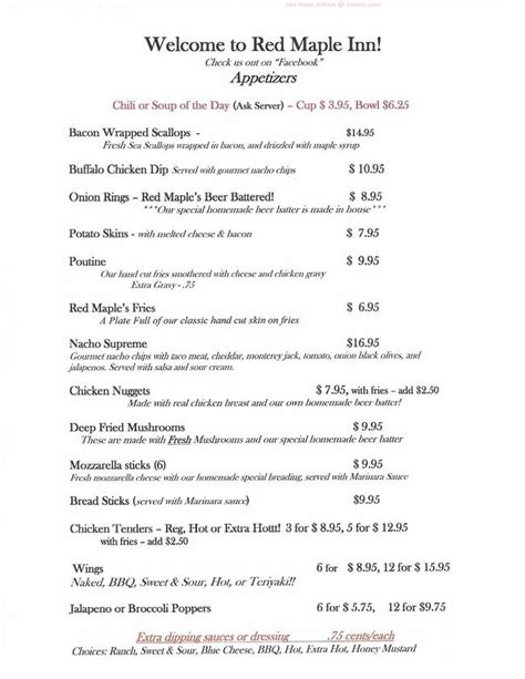 Online Menu Of Red Maple Inn Restaurant Guilford Maine 04443 Zmenu