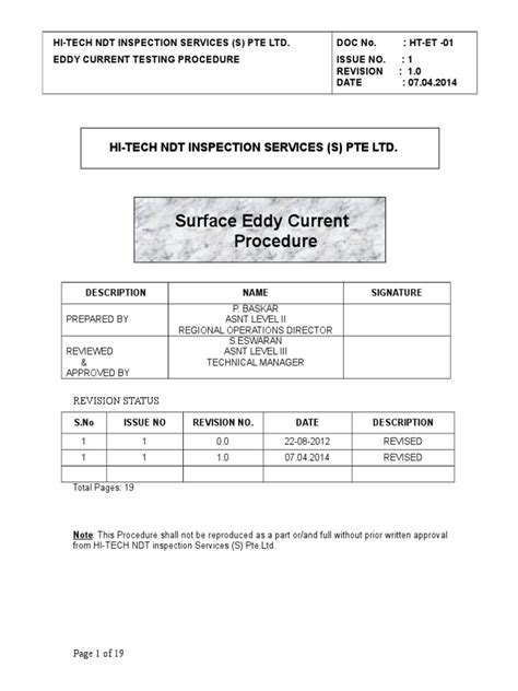 Eddy Current Procedure Pdf Nondestructive Testing Calibration