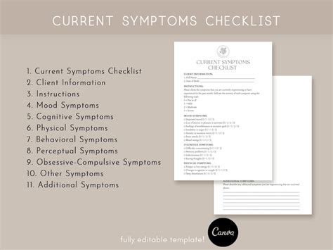 Current Symptoms Checklist Form Template Pdf Canva Etsy