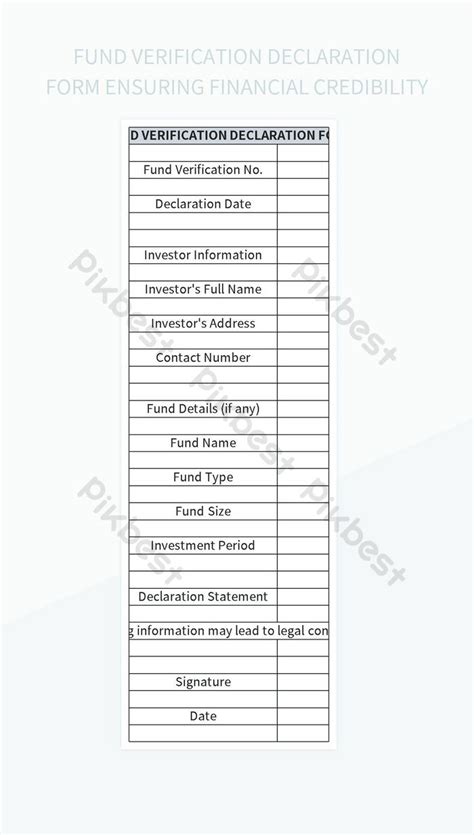 Fund Verification Declaration Form Ensuring Financial Credibility Excel