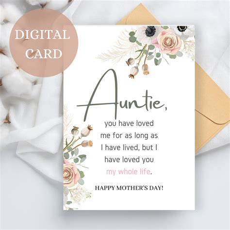 Printable Auntie Mothers Day Card Auntie You Have Loved Me Happy