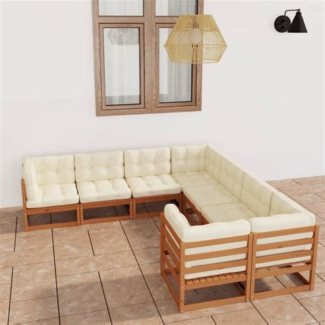 8 Piece Garden Lounge Set And Cushions Honey Brown Solid Pinewood Vidaxl