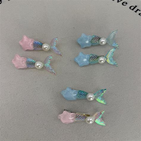 Holographic Mermaid Tail Hair Clips Iridescent Star And Pearl Barrette