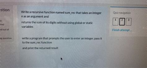 stion quiz navigation write a recursive function