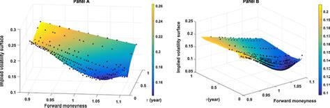 panel a shows implied volatility surface derived from the estimated