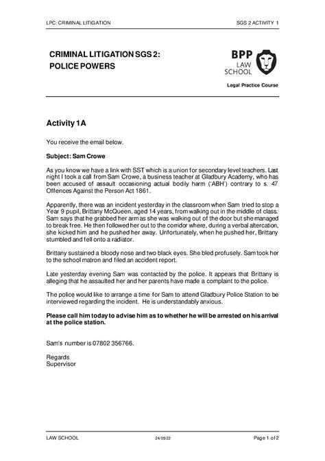 Criminal Litigation Sgs 2 Activity 1 22 23 Lpc Criminal Litig Ation Sgs 2 Activity 1 Law