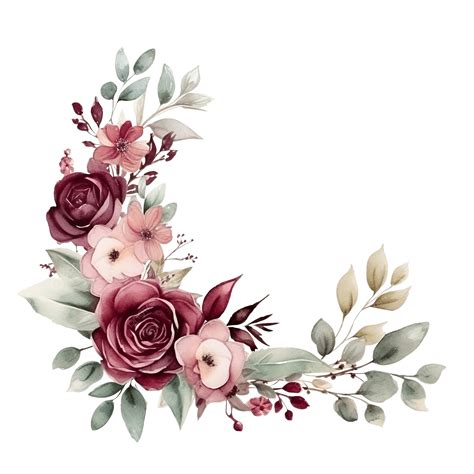 Watercolor Burgundy Flowers Frame Watercolor Painting Flower Frame