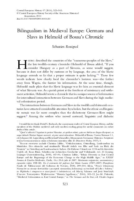 Pdf S Rossignol Bilingualism In Medieval Europe Germans And Slavs