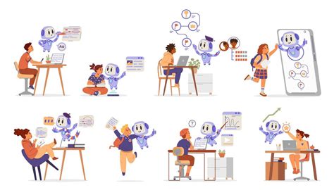 Artificial Intelligence In School Education Flat Illustrations Set